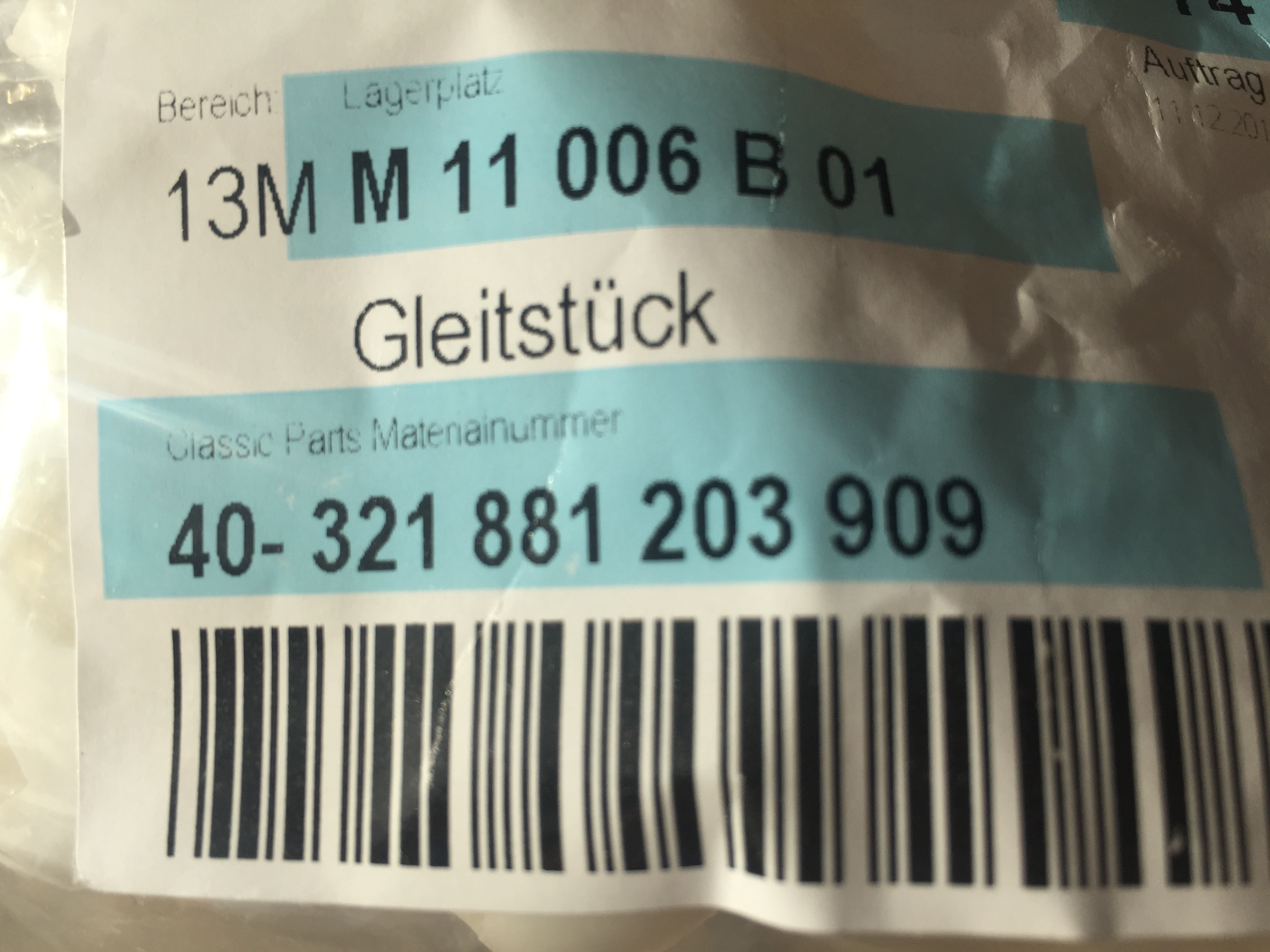 Rail runner glide piece – front seat 321881203 – VW Golf 1